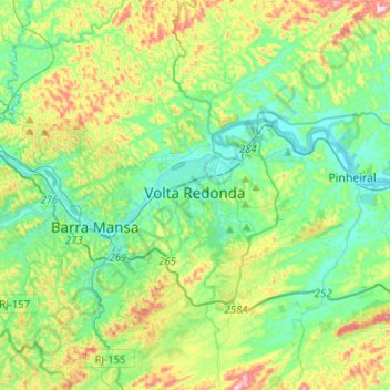 Mapa topográfico Volta Redonda, altitud, relieve
