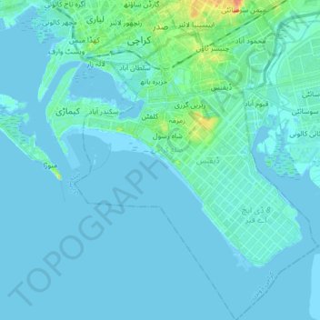 Mapa topográfico Saddar Town, altitud, relieve